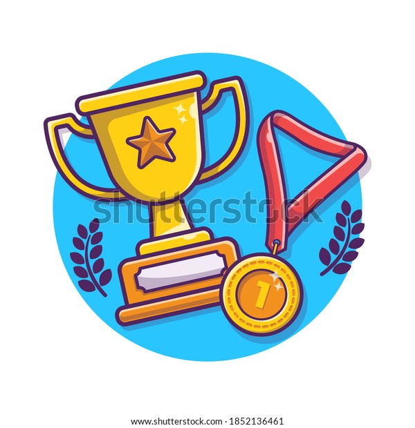 Trophy Gold Medal Vector Cartoon Illustration: เวกเตอร์สต็อก (ปลอดค่า ...