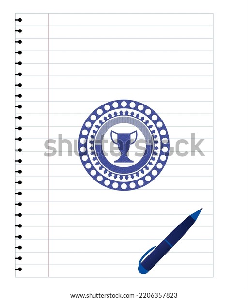 Trophy Icon Pen Strokes Emblem Blue Stock Vector (Royalty Free ...