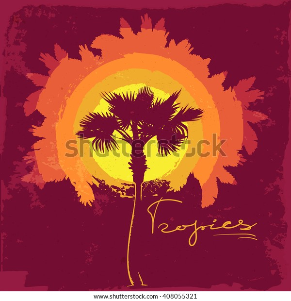 Tropical Background Palm Tree Silhouette On Stock Vector (Royalty Free ...