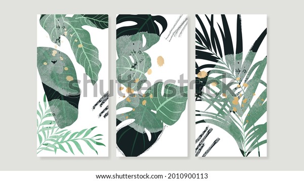Tropical Botanical Triptych Wall Art Vector Stock Vector (Royalty Free ...
