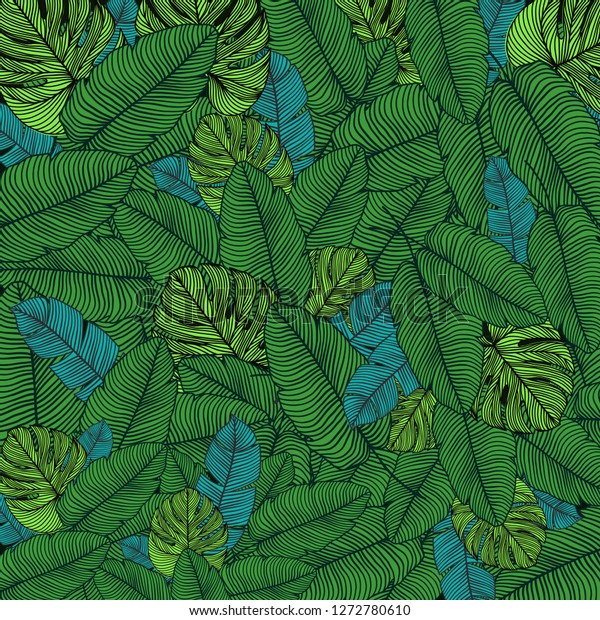 Tropical Exotic Leaves Pattern Monstera Banana Stock Vector (Royalty ...