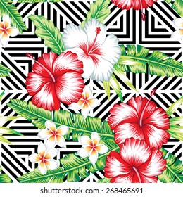 Tropical Floral Pattern Geometric Background Stock Vector (Royalty Free ...