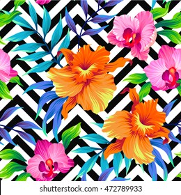 Tropical Floral Seamless Pattern Tropical Flowers Stock Vector (Royalty ...