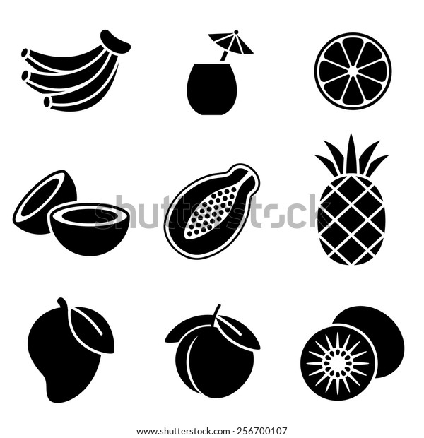 Tropical Fruit Icons Stock Vector (Royalty Free) 256700107
