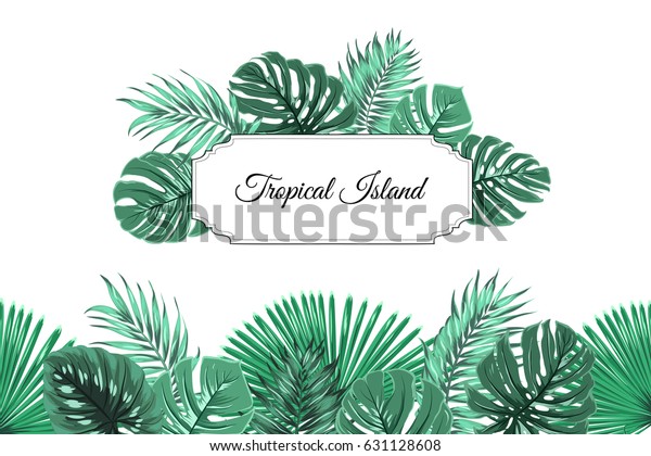 Tropical Island Border Frame Template Horizontal Stock Vector (Royalty ...
