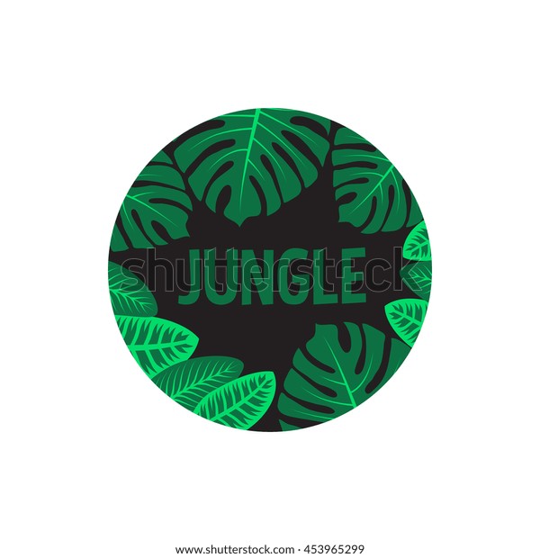 tropical jungle plant leaf circle shape emblem, green color vector ...