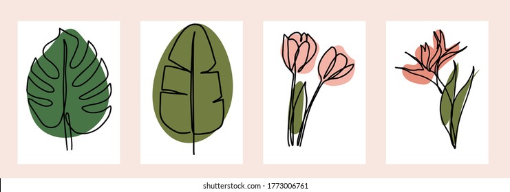 Tropical Line Arts Vector Cover Set Stock Vector (Royalty Free ...