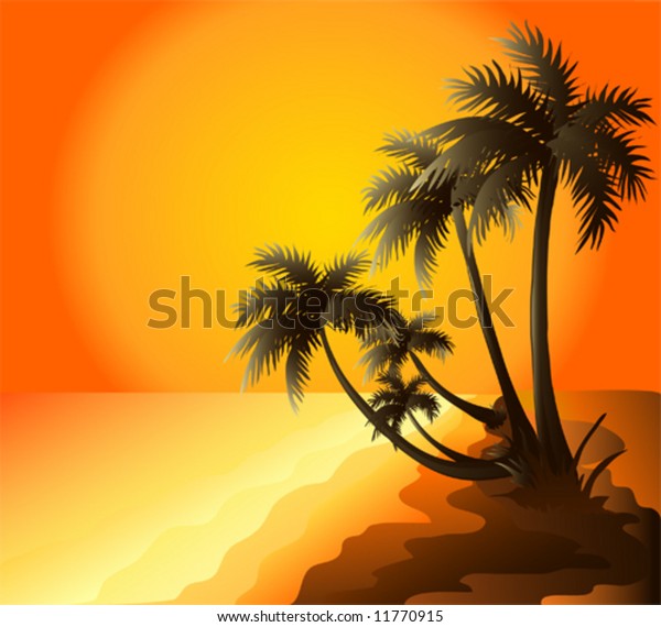 Tropical Orange Sunset Vector Illustration Stock Vector (Royalty Free ...