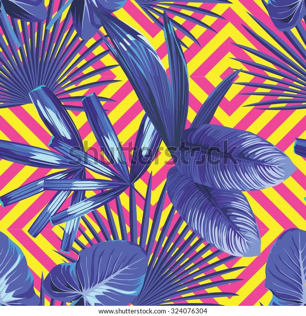 Tropical Palm Leaves Pattern Geometric Background Stock Vector (Royalty ...
