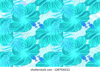 Tropical Pattern Cyan White Blue Exotic Stock Vector (Royalty Free ...