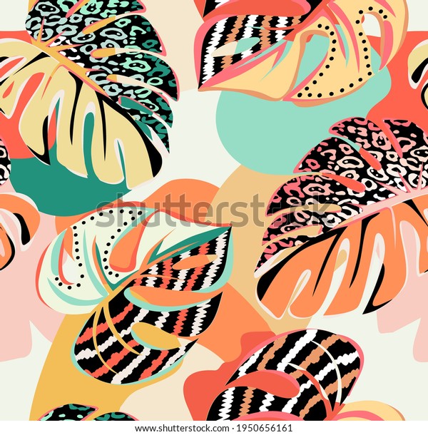 Tropical Pattern Multicolored Hand Drawn Elements: vetor stock (livre ...