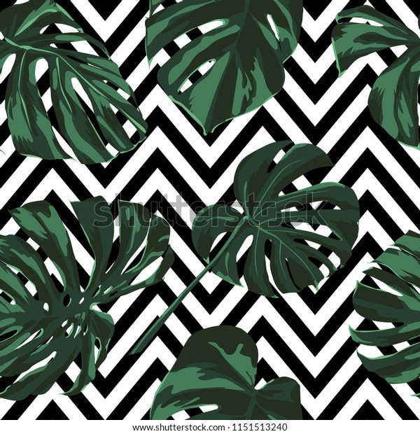 Tropical Print Jungle Seamless Pattern Vector 스톡 벡터(로열티 프리) 1151513240