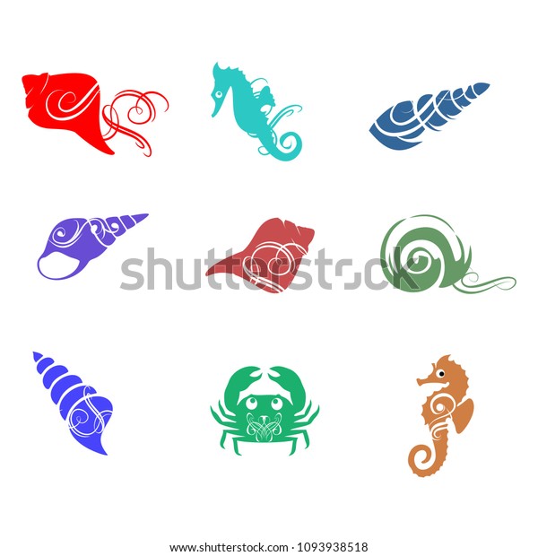 Tropical Sea Shell Icons Set Vector Stock Vector (Royalty Free) 1093938518