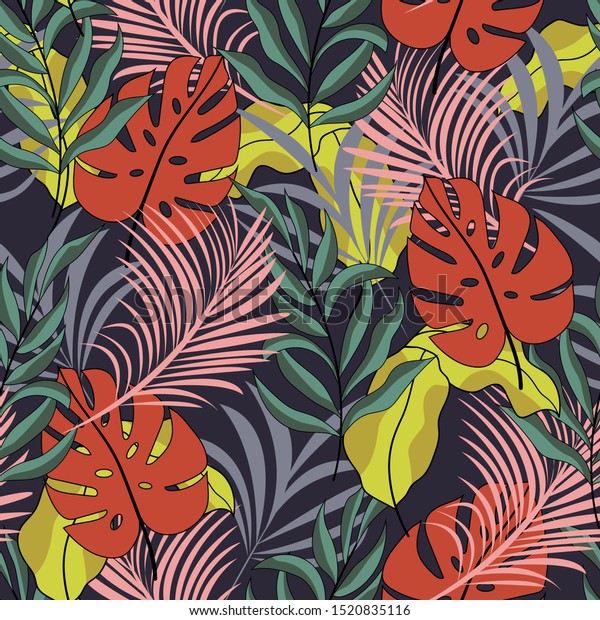 Tropical Seamless Pattern Bright Red Green Stock Vector (Royalty Free ...