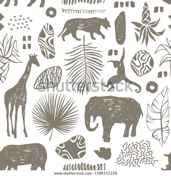 Tropical Seamless Pattern Safari Wallpaper Stock Vector (Royalty Free ...