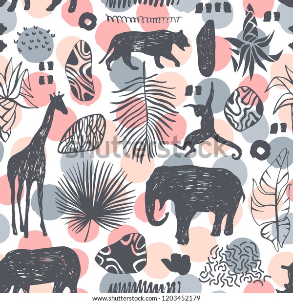 Tropical Seamless Pattern Safari Wallpaper Stock Vector (Royalty Free ...