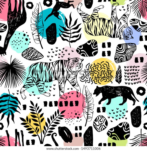 Tropical Seamless Pattern Safari Wallpaper Stock Vector (Royalty Free ...
