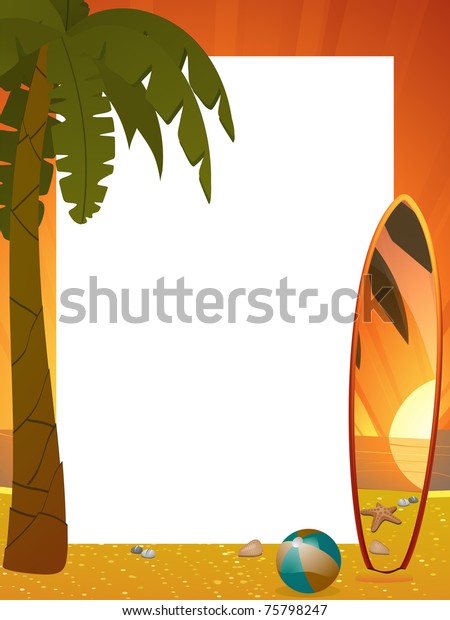 Tropical Sunset Border Surfboard Palm Tree Stock Vector (Royalty Free ...