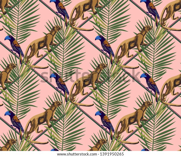Tropical Wildlife Seamless Pattern Madagascar Animals 스톡 벡터(로열티 프리 ...
