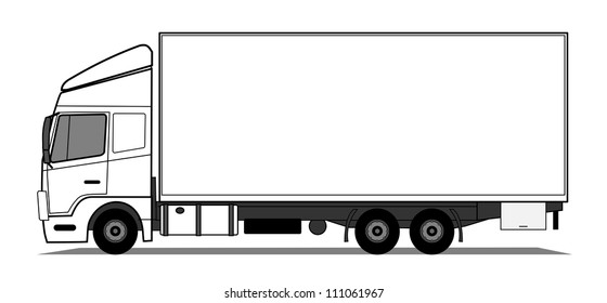 Vektor Stok Outline Vector Truck Lorry Side View (Tanpa Royalti ...