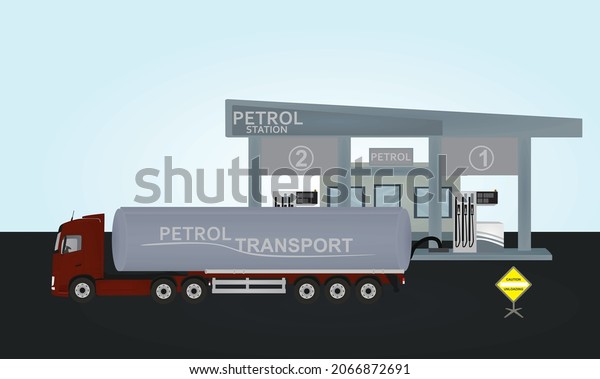 Truck Unloading Petrol Station Vector: เวกเตอร์สต็อก (ปลอดค่าลิขสิทธิ์ ...