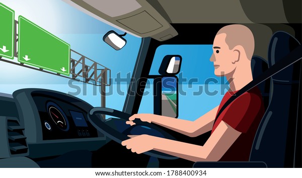 Trucker Vector Illustration Truck Driver Sitting Stock Vector (Royalty ...