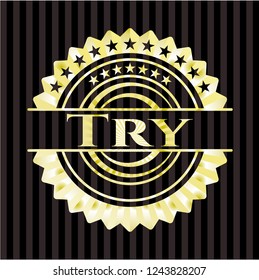 Try Golden Emblem Badge Stock Vector (Royalty Free) 1243828207 ...