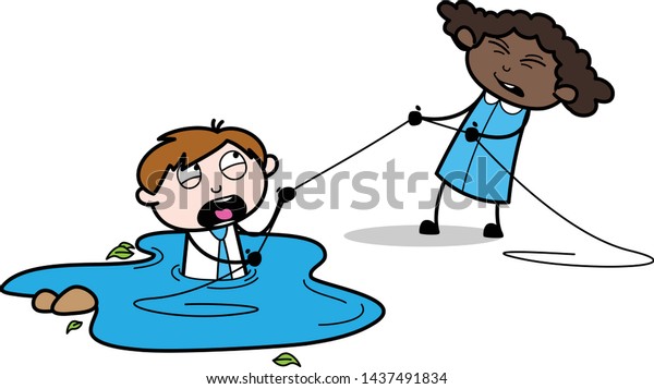 Trying Save Life Drowning Person Retro Stock Vector (Royalty Free ...