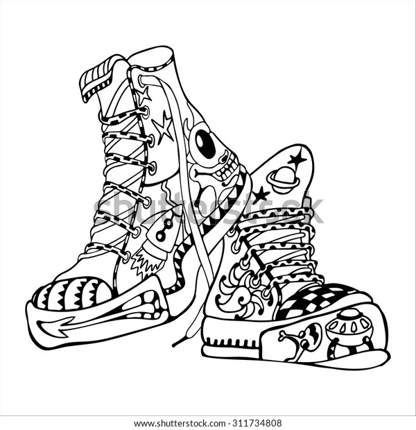 Tshirt Design Doodle Zentangle Shoes Urban 스톡 벡터(로열티 프리) 311734808 ...