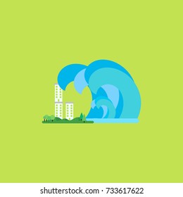 Tsunami Scene Green Background Stock Vector (Royalty Free) 733617622