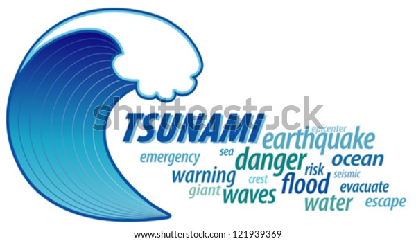 Tsunami Word Cloud Giant Ocean Wave Stock Vector (Royalty Free) 121939369