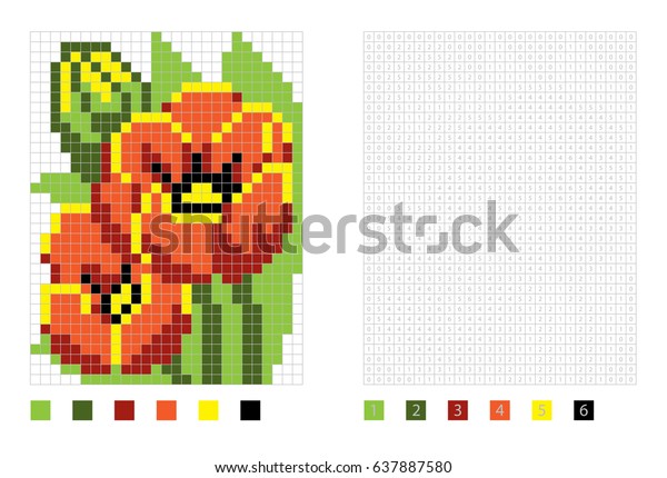 Tulip Pixel Flower Coloring Page Numbered : image vectorielle de stock ...