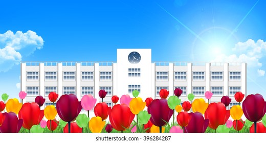 Tulip School Landscape Background Stock Vector (Royalty Free) 396284287 ...