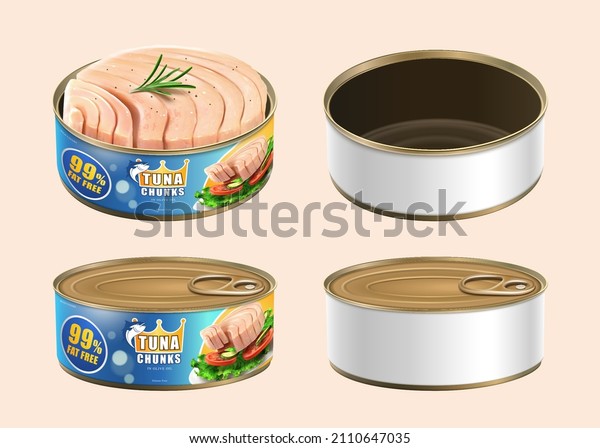 Tuna Can Mockups 3d Illustration Two Stock Vector (Royalty Free ...
