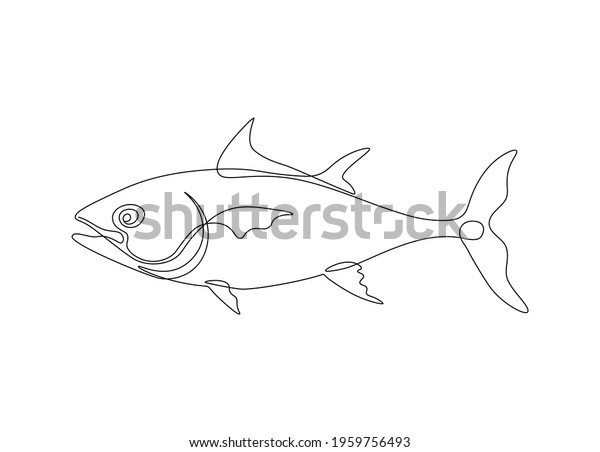 Tuna Fish One Line Drawing Continuous Stock Vector (Royalty Free ...