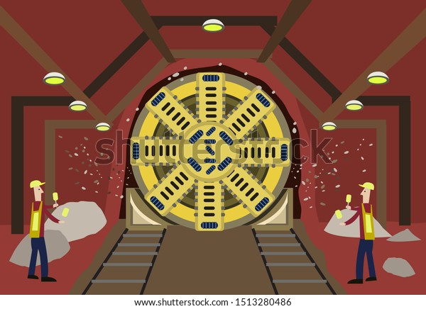 Tunnel boring machine approaches the end of the line underground with ...