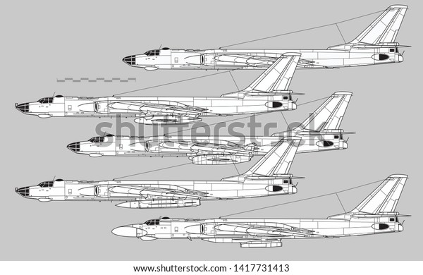 Tupolev Tu16 Badger Outline Vector Drawing Stock Vector (Royalty Free ...