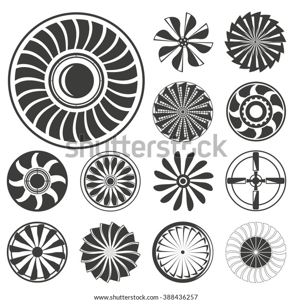 Turbine Icons Set Airplane Engine Icons 스톡 벡터(로열티 프리) 388436257 ...
