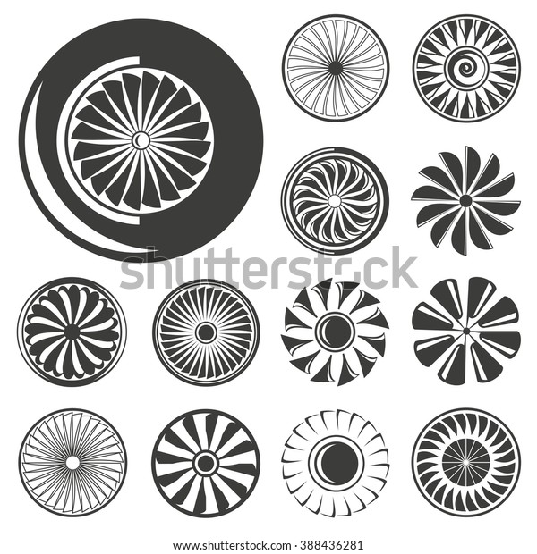 Turbine Icons Set Airplane Engine Icons Stock Vector (Royalty Free ...