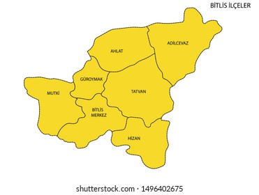 Turkey Bitlis Districts Vector Map: vector de stock (libre de regalías ...