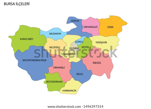 Turkey Bursa District Map Vector Stock Vector (Royalty Free) 1496397314
