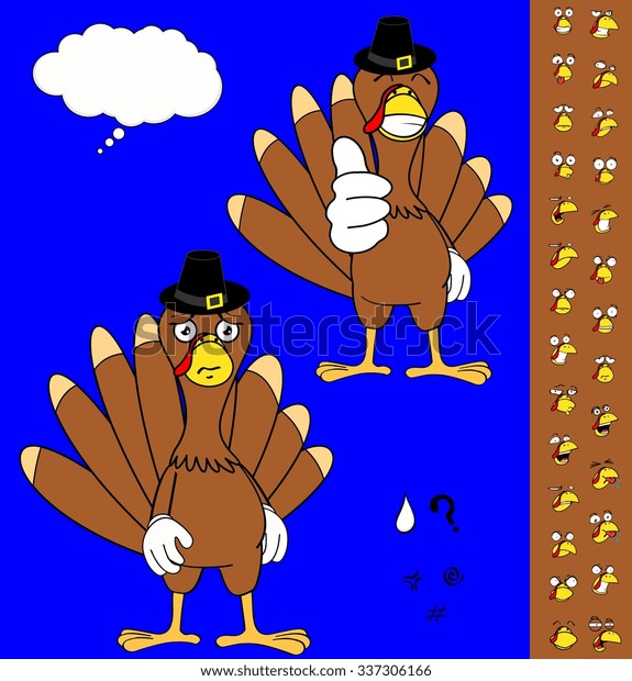 Turkey Cartoon Thanksgiving Expressions Set Vector Stock Vector ...