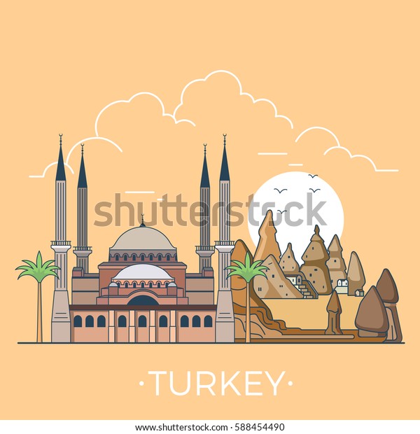Turkey Country Design Template Linear Flat Stock Vector (Royalty Free ...