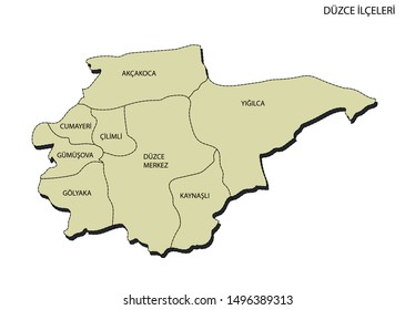 Turkey Duzce Map Vector Districts Stock Vector (Royalty Free) 1496389304