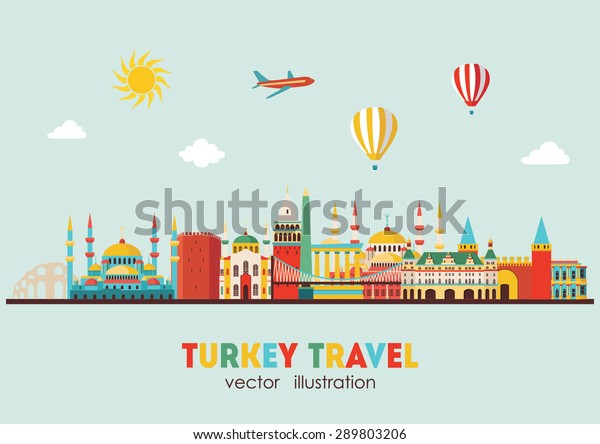 Turkey Famous Landmarks Skyline Vector Illustration Stock Vector ...