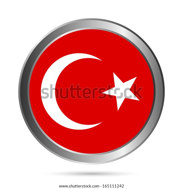 Turkey Flag Button On White Background Stock Vector (Royalty Free ...