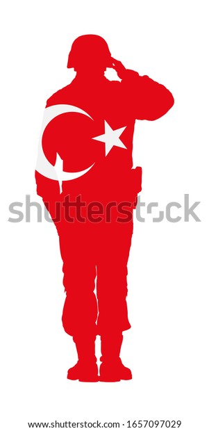 Turkey Flag Over Soldier Turkish Saluting Stock Vector (Royalty Free ...