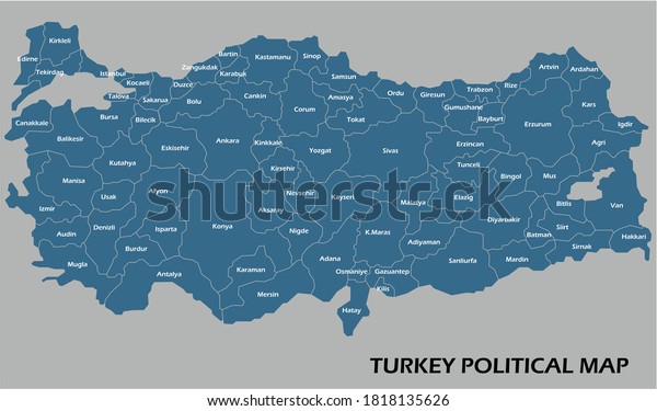 Turkey Political Map Divide By State Stock Vector (Royalty Free ...