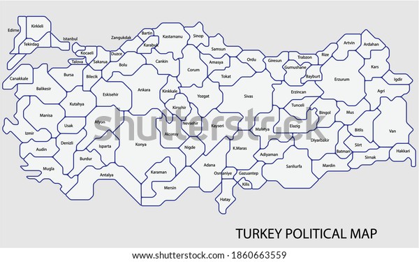 Turkey Political Map Divide By State Stock Vector (Royalty Free ...