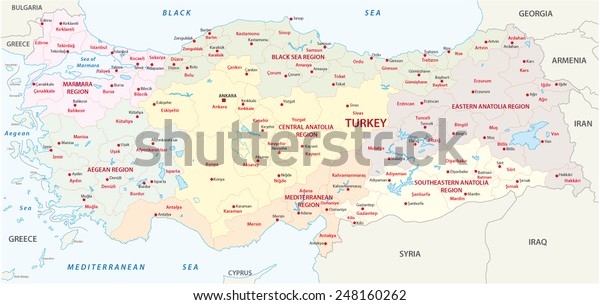Turkey Regions Map Stock Vector (Royalty Free) 248160262